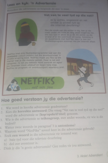 Solved: Lees en kyk: 'n Advertensie Bestudeer die advertensic en ...