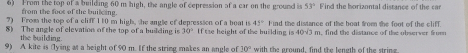 Gelöst:From the top of a building 60 m high, the angle of depression of ...