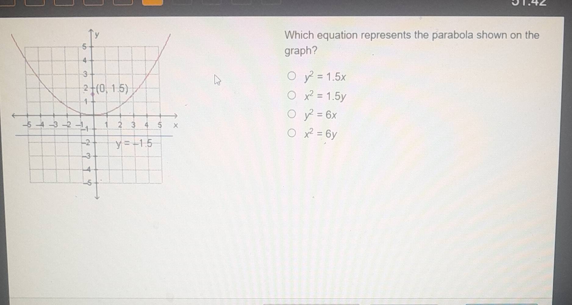 Solved: 44 `y Which equation represents the parabola shown on the 5 ...