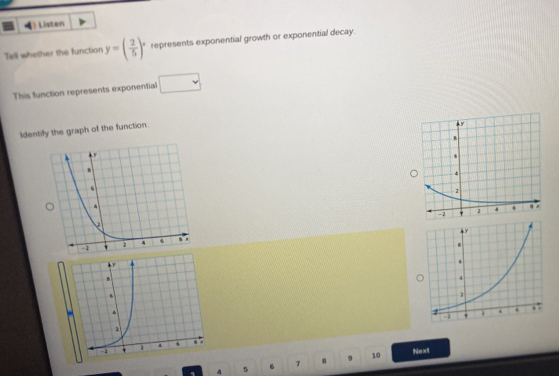 Solved: Listen Tell whether the function y=( 2/5 )^x represents ...