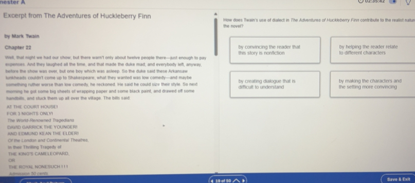 Solved: nester A Excerpt from The Adventures of Huckleberry Finn How ...