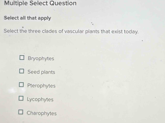 Solved: Multiple Select Question Select all that apply Select the three clades of vascular ...