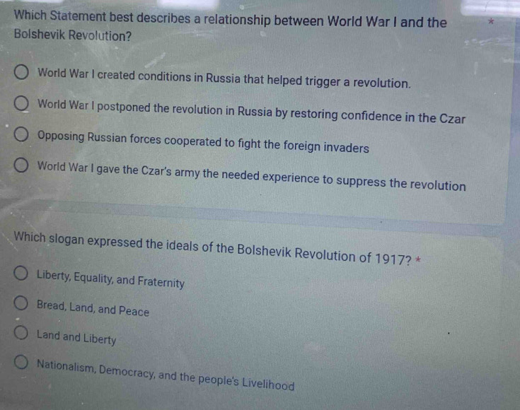 Solved: Which Statement best describes a relationship between World War ...