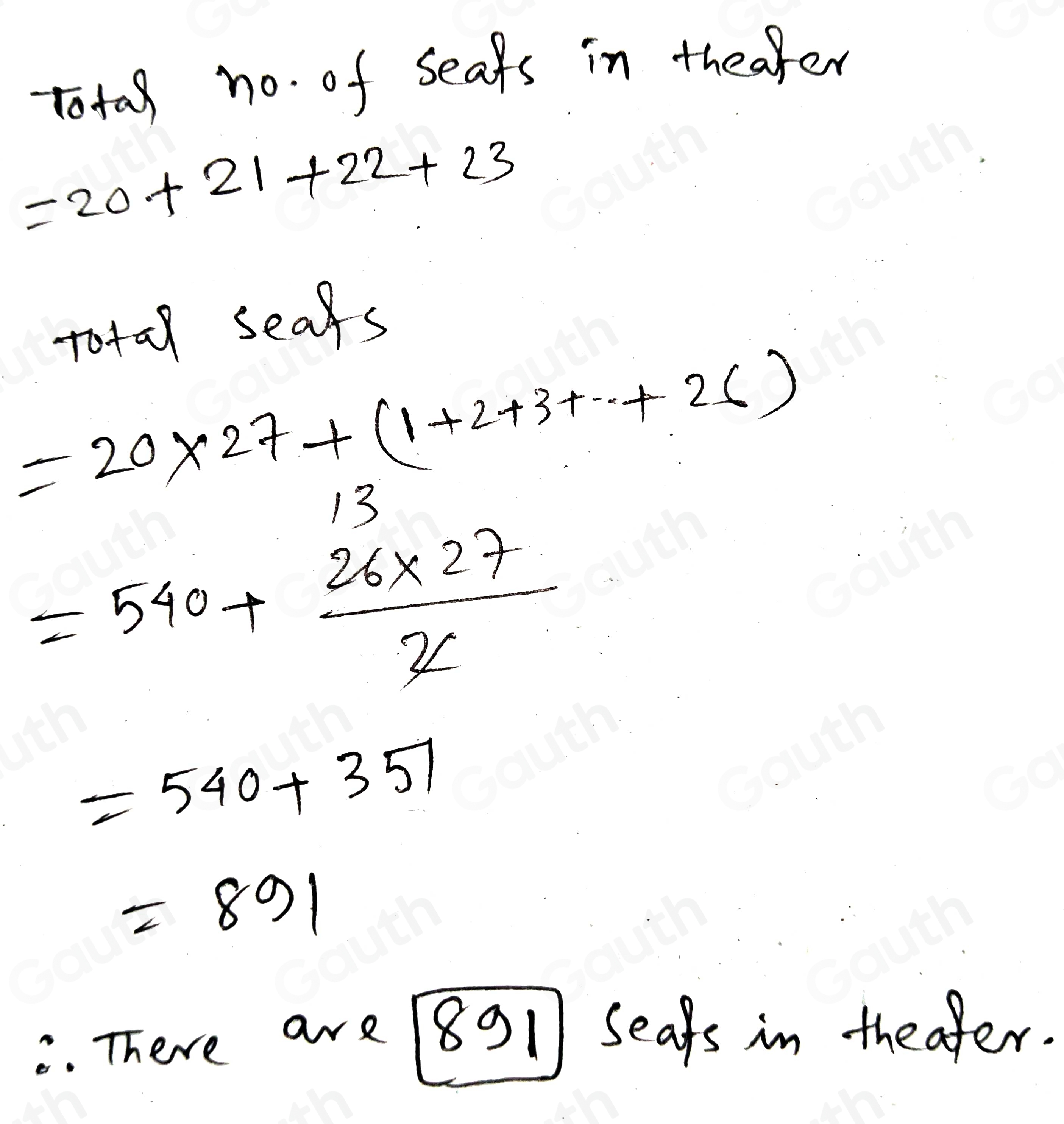 Solved: The Drury Lane Theater has 20 seats in the first row and 27 ...