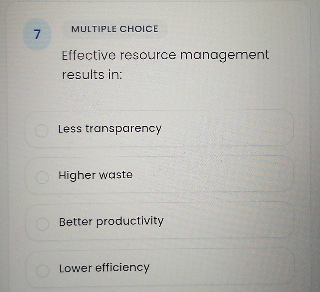 Solved: Effective resource management results in: Less transparency ...