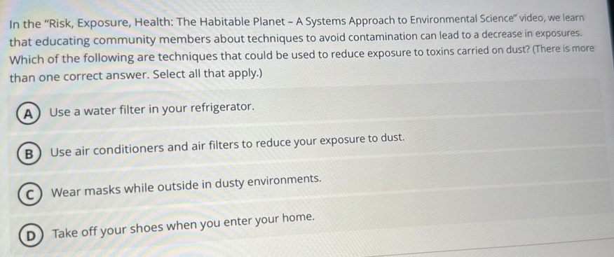 Solved: In the “Risk, Exposure, Health: The Habitable Planet - A ...
