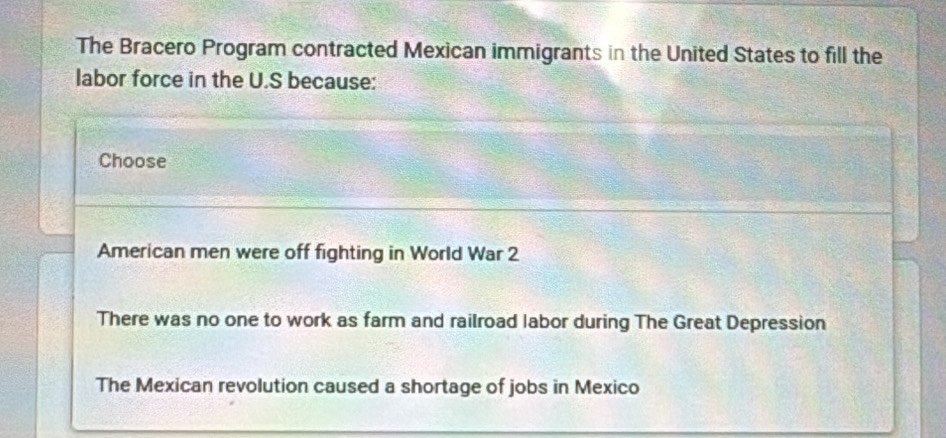 Solved: The Bracero Program contracted Mexican immigrants in the United ...