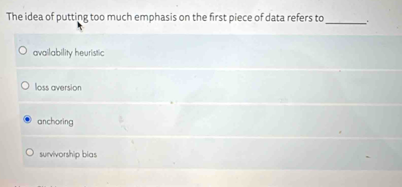Solved: The idea of putting too much emphasis on the first piece of ...