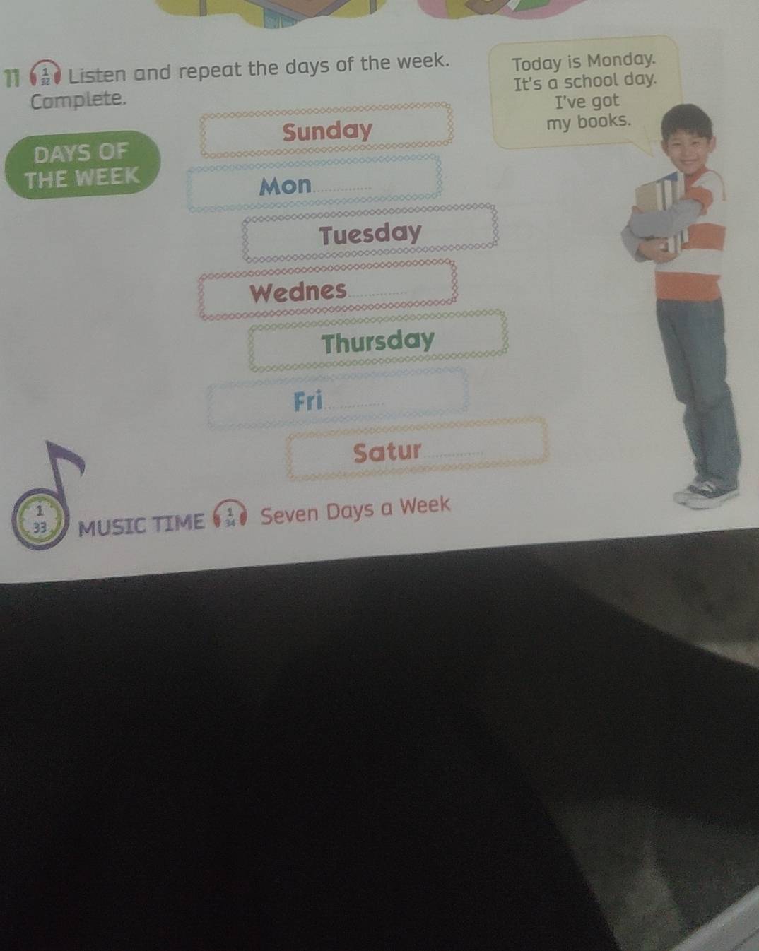 Risolto:Listen and repeat the days of the week. Today is Monday ...