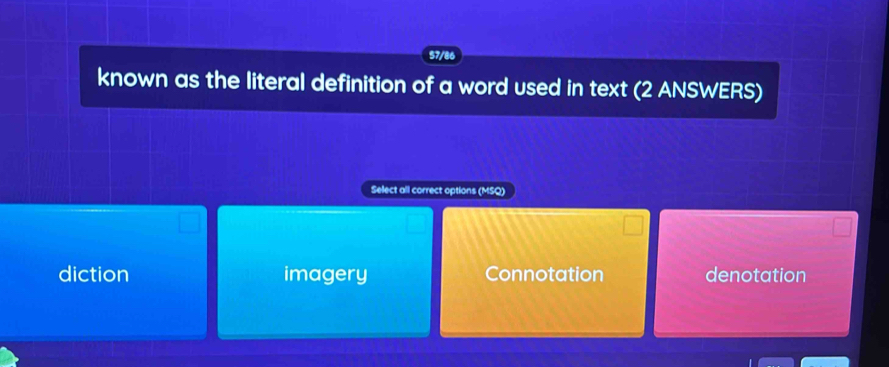 Solved: 57/86 known as the literal definition of a word used in text (2 ...