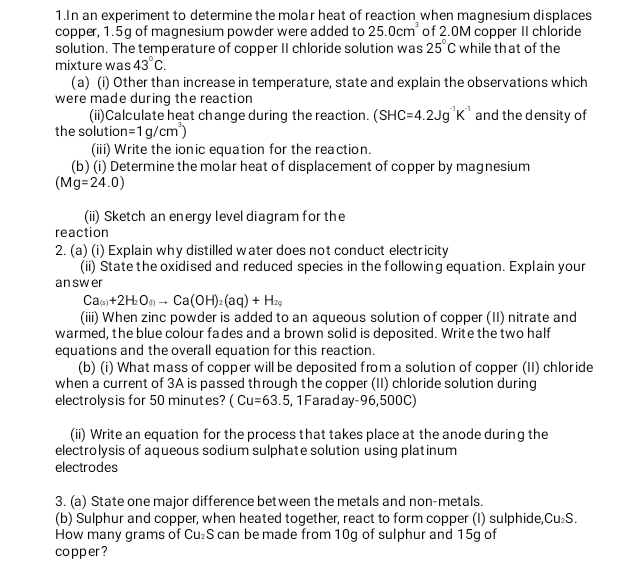 Solved: In an experiment to determine the molar heat of reaction when ...