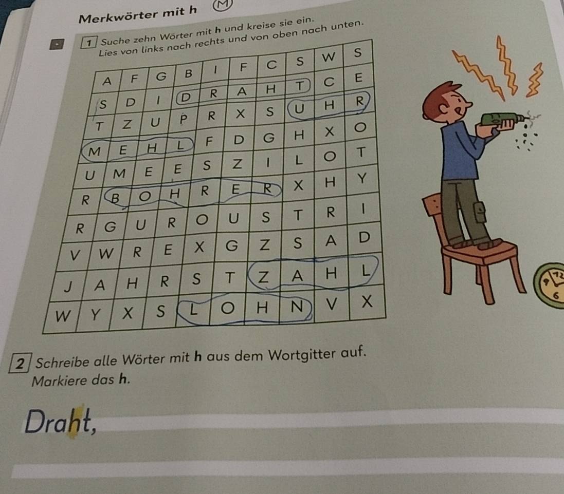 Gelöst:Merkwörter mit h r mit h und kreise sie ein. en nach unten. 6 2 ...