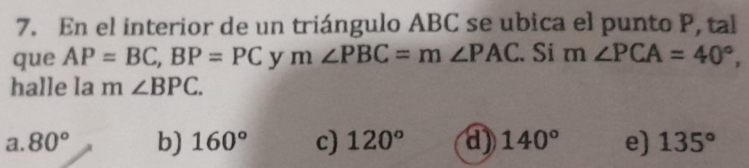 Resuelto:En el interior de un triángulo ABC se ubica el punto P, tal ...