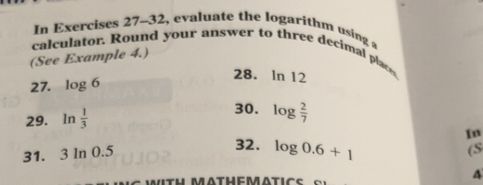 Solved: In Exercises 27-32, evaluate the logarithm using a calculator ...