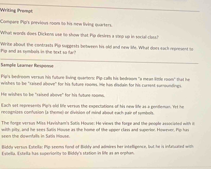 Solved: Writing Prompt Compare Pip's previous room to his new living ...