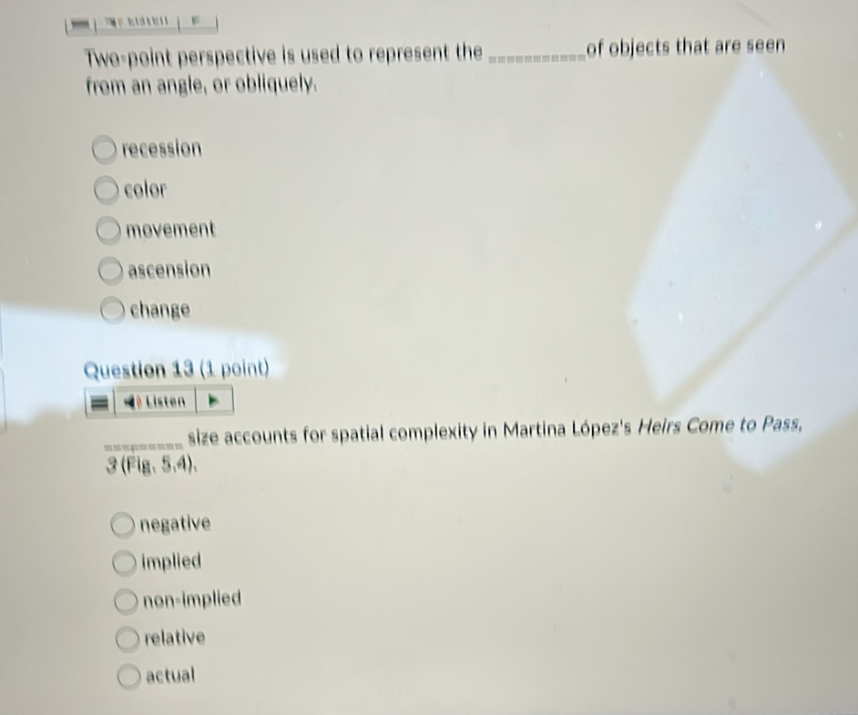 Solved: Two-point perspective is used to represent the _of objects that ...