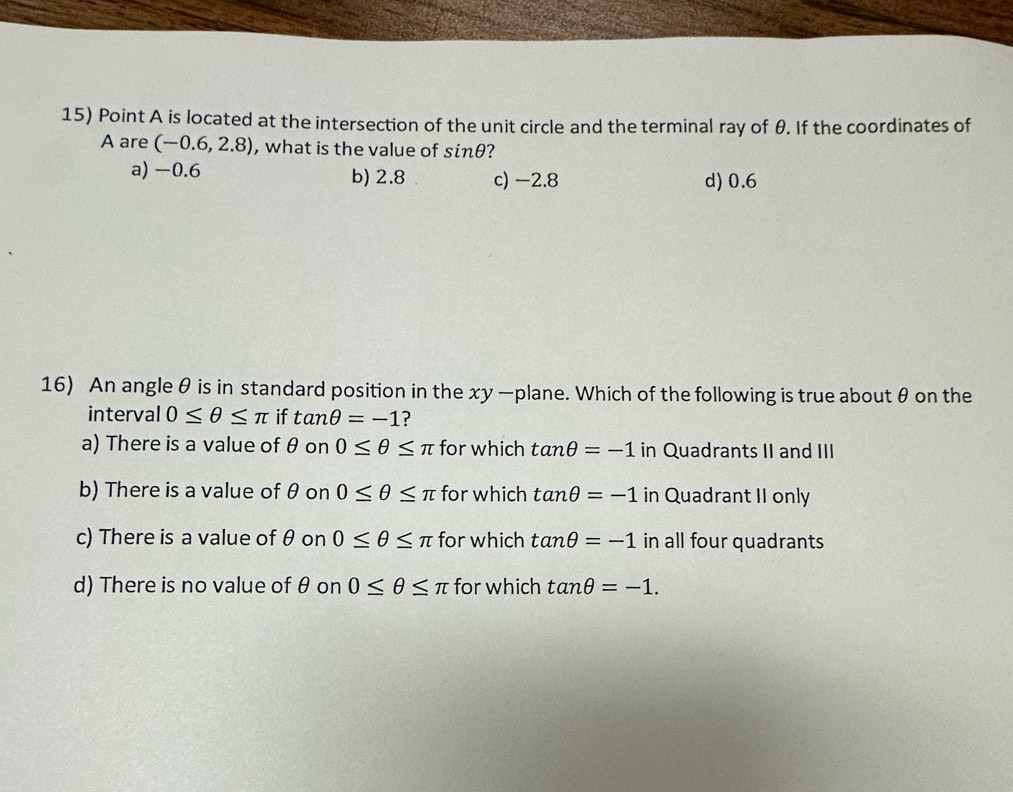 Solved: Point A is located at the intersection of the unit circle and ...