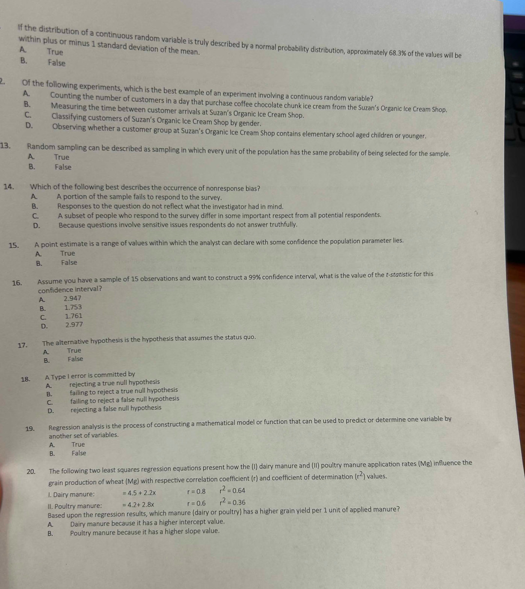 Solved: If the distribution of a continuous random variable is truly ...