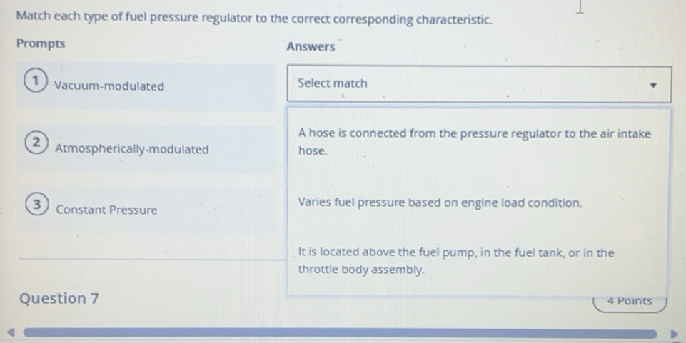 Solved: Match each type of fuel pressure regulator to the correct ...