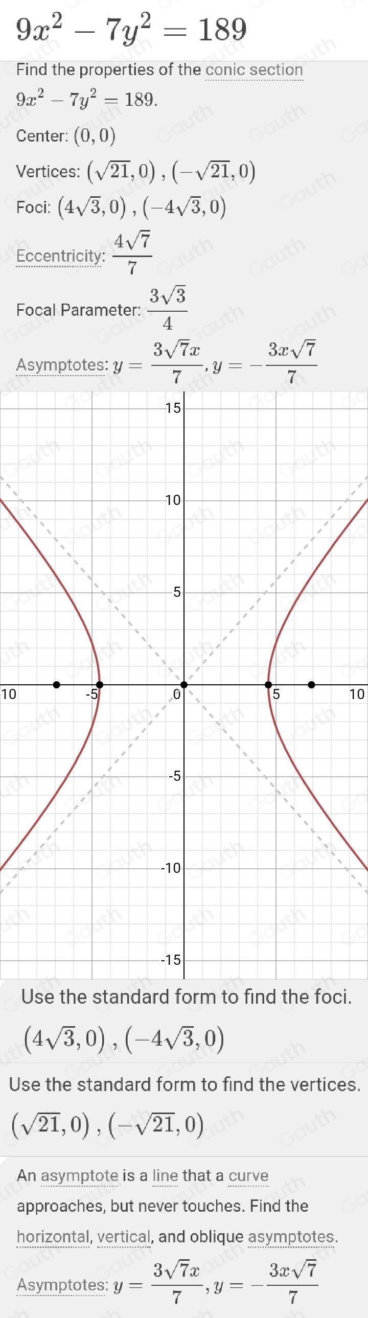 Solved: For the given equation of a hyperbola, identify the foci and ...