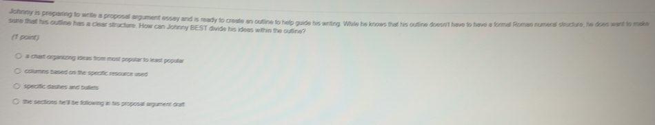 Solved: Johnny is preparing to write a proposal argument essay and is ...