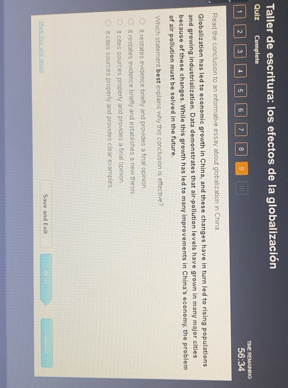 Resuelto:Taller de escritura: los efectos de la globalización Quiz ...