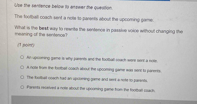 Solved: Use the sentence below to answer the question. The football ...