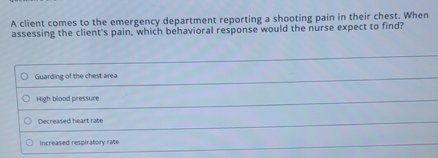 Solved: A client comes to the emergency department reporting a shooting ...