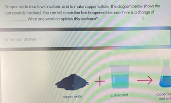 Solved: Copper oxide reacts with sulfuric acid to make copper sulfate ...