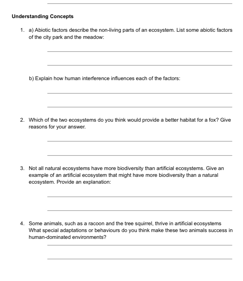 Solved: Understanding Concepts 1. a) Abiotic factors describe the non ...