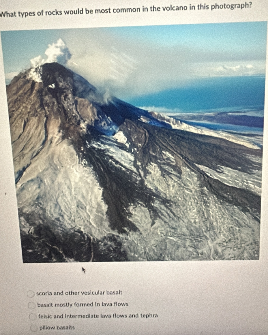 Solved: What types of rocks would be most common in the volcano in this ...