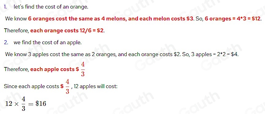 Telah dijawab:6 oranges cost the same as 4 melons. 3 apples cost the ...