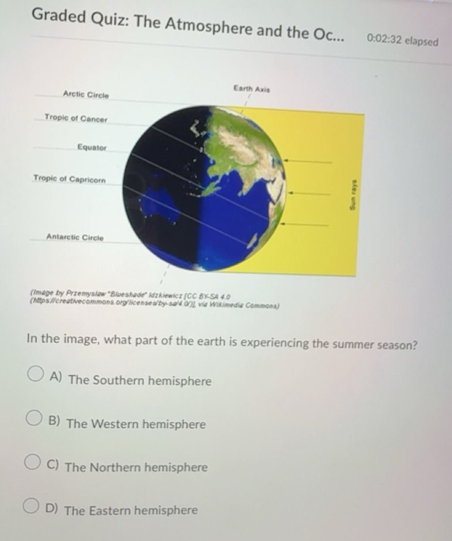 Solved: Graded Quiz: The Atmosphere and the Oc... 0:02:32 elapsed ...