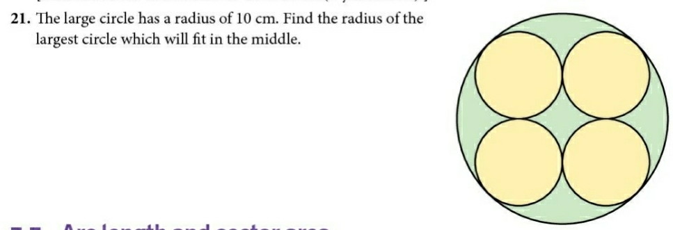 Solved: The large circle has a radius of 10 cm. Find the radius of the ...