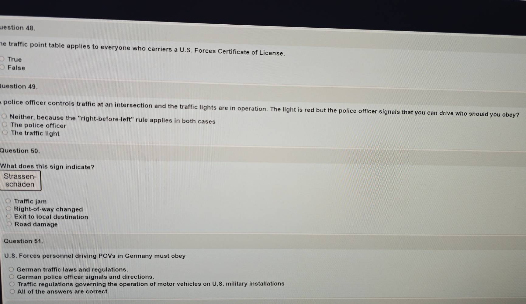 Solved: uestion 48. he traffic point table applies to everyone who ...