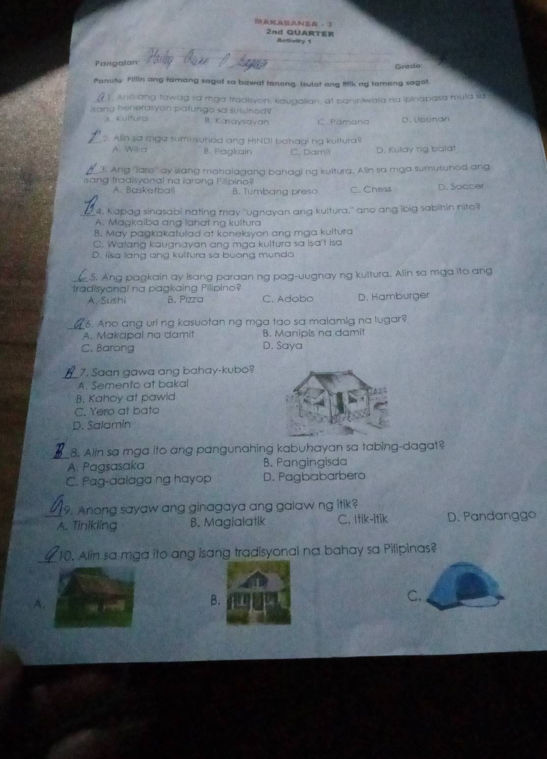Solved: AKANS - 3 2nd QUARTER Activity 1 Fangalan Grado Panuto: Fillin ...