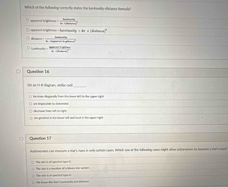 Solved: Which of the following correctly states the luminosity-distance ...