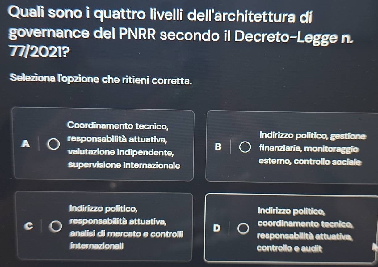 Risolto:Quali sono i quattro livelli dell'architettura dí governance ...