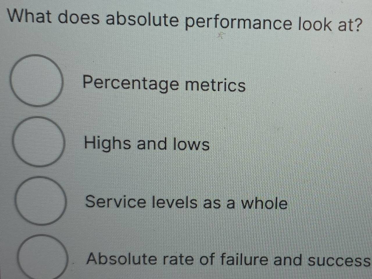 Solved: What does absolute performance look at? Percentage metrics ...