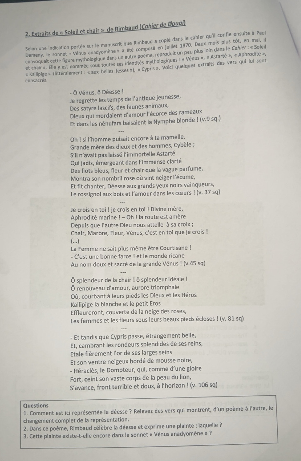 Résolu :Extraits de « Soleil et chair » de Rimbaud (Cahier de Douai ...