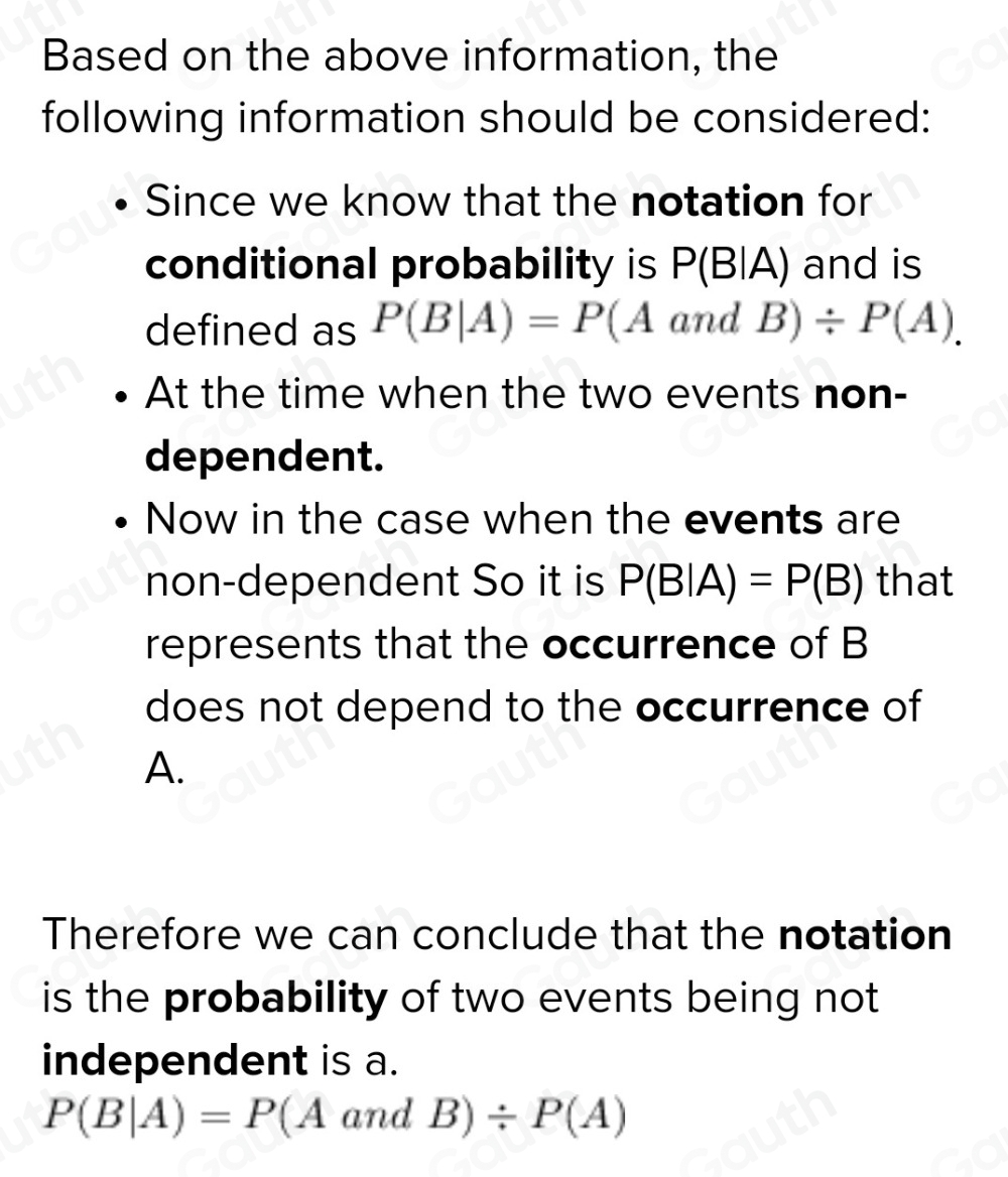 Solved: A and B are two events. The notation for conditional ...