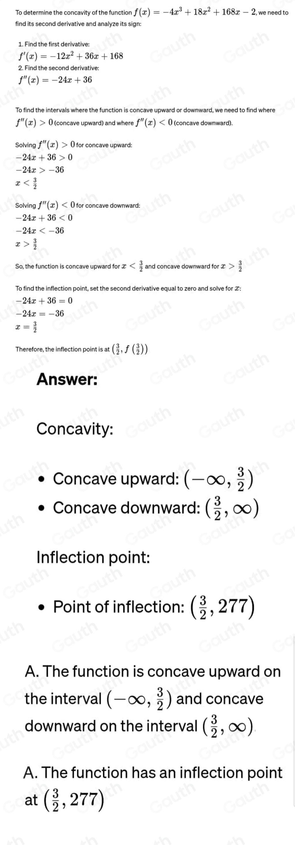 Solved: Find the open intervals where the function is concave upward or ...