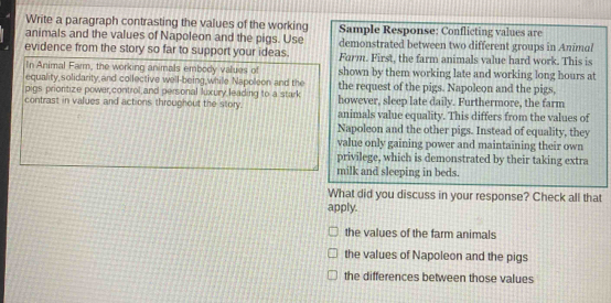 Solved: Write a paragraph contrasting the values of the working animals ...