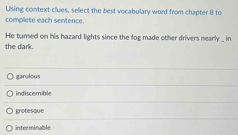 Solved: Using context clues, select the best vocabulary word from ...