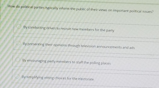 Solved: How do political parties typically inform the public of their ...