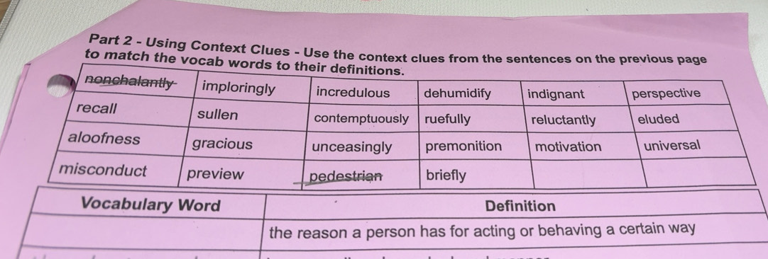 Solved: Using Context Clues - Use the context clues from th to match ...