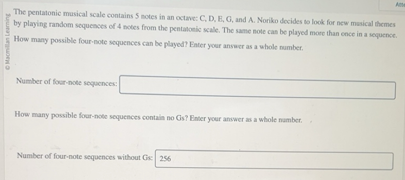 Solved: Atte The pentatonic musical scale contains 5 notes in an octave ...
