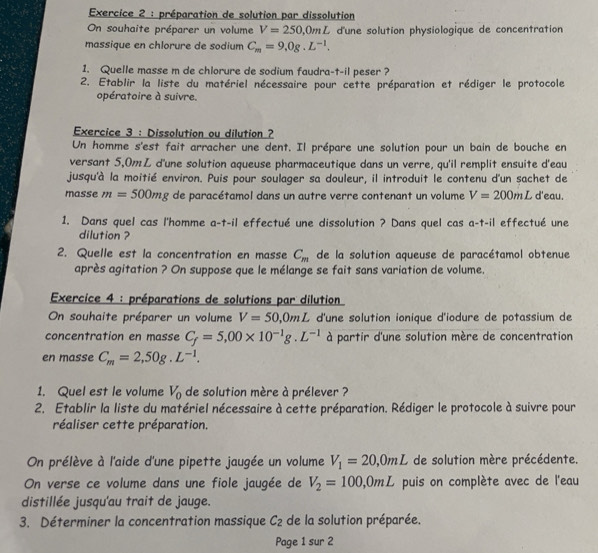 Résolu :préparation de solution par dissolution On souhaite préparer un ...