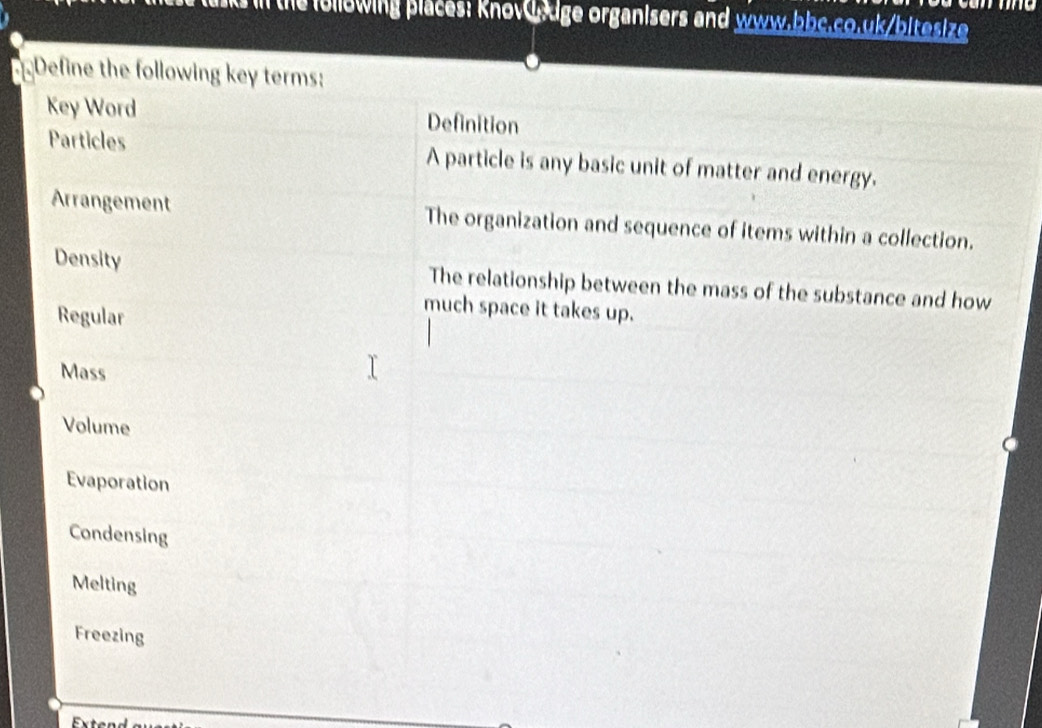 Solved: ill the lolowing places: knovdedge organisers and www.bbc.co.uk ...