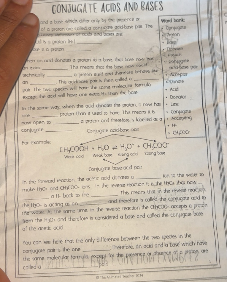 Solved: CONJUGATE ACIDS AND BASES C and a base which differ only by the ...